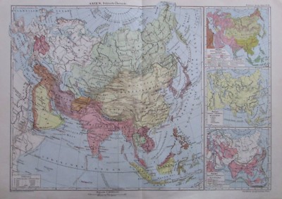 Asien - Politische Übersicht - 41x29cm alte Karte aus 1912 Landkarte ...