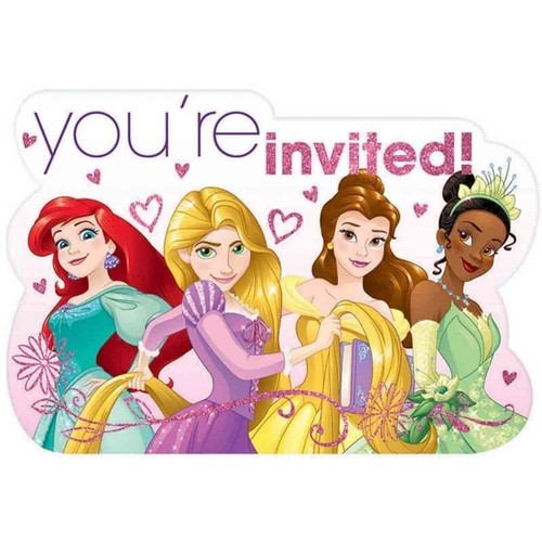 Disney Princess Postcard Party Invitations 8pk Invites Envelopes Girl ...