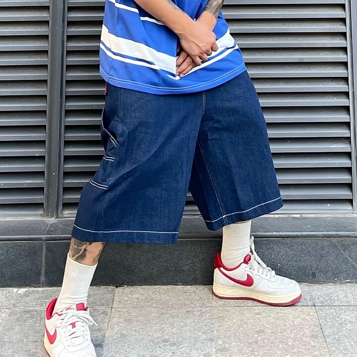 Mens Loose Denim Shorts Gangsta Chicano Hip-Hop Knee-Length Pants Baggy ...