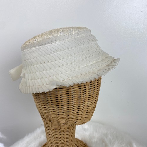 Vintage Ivory Lace Covered Hat Ruched Fabric w/ Bow | eBay