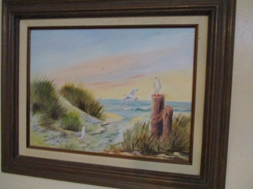 Edith Perry 1918-2014 original fine oil painting ocean seagulls beach ...