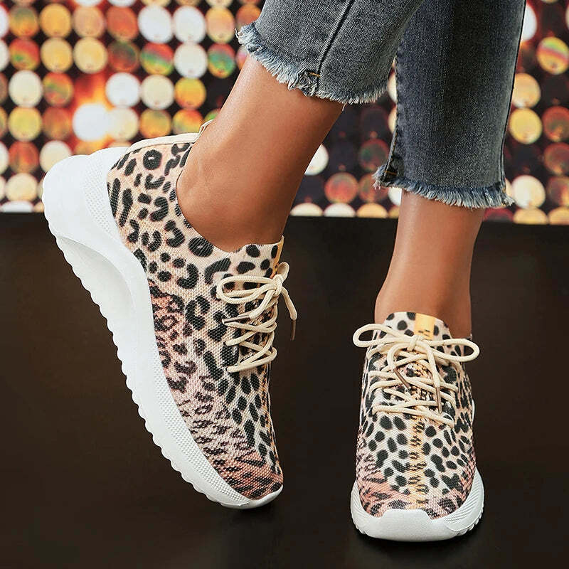 Womens Leopard Print Shoes Soft Knitted Slip On Soft Comfortable ...