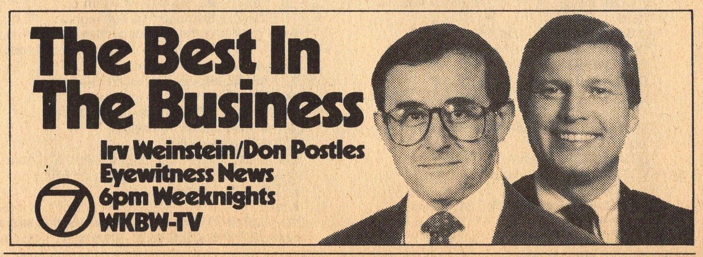 1985 WKBW BUFFALO TV NEWS PROMO AD DON POSTLES & IRV WEINSTEIN ...