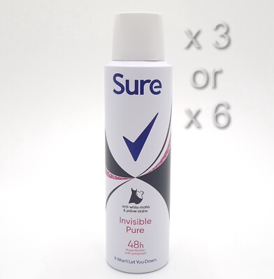 SURE INVISIBLE PURE ANTI-PERSPIRANT DEODORANT 150ML 3 OR 6 PACK | eBay UK