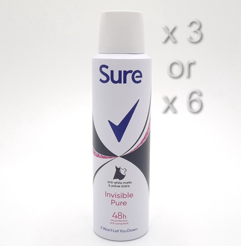 SURE INVISIBLE PURE ANTI-PERSPIRANT DEODORANT 150ML 3 OR 6 PACK | eBay UK