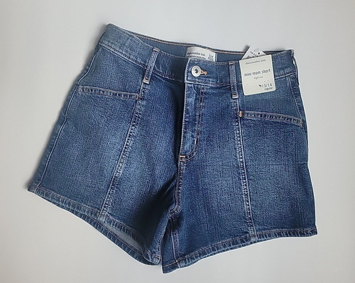 Abercrombie Kids High Rise Mini Mom Short Girls 13/14 Blue Denim New ...