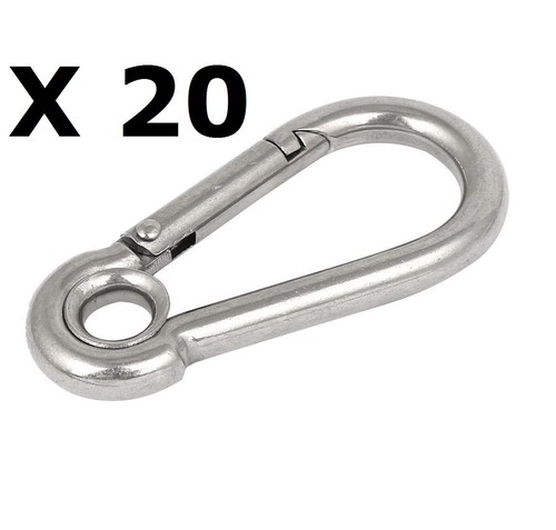 20 x 5mm Stainless steel Snap Spring Hook with Eye 316 Boat Marine ...