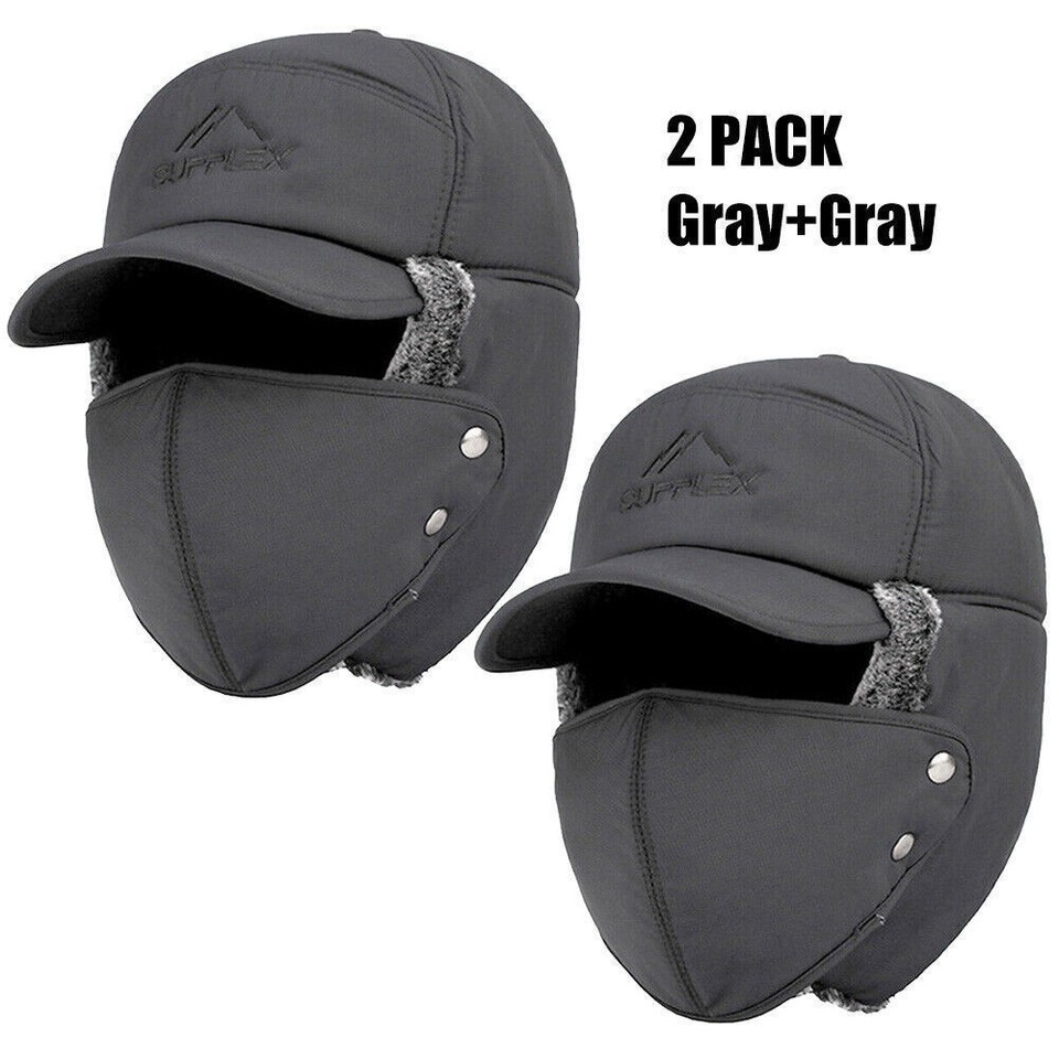 1/2 PACK Winter Fur Ear Flap Trapper Hat Full Face Mask Thermal Snow ...