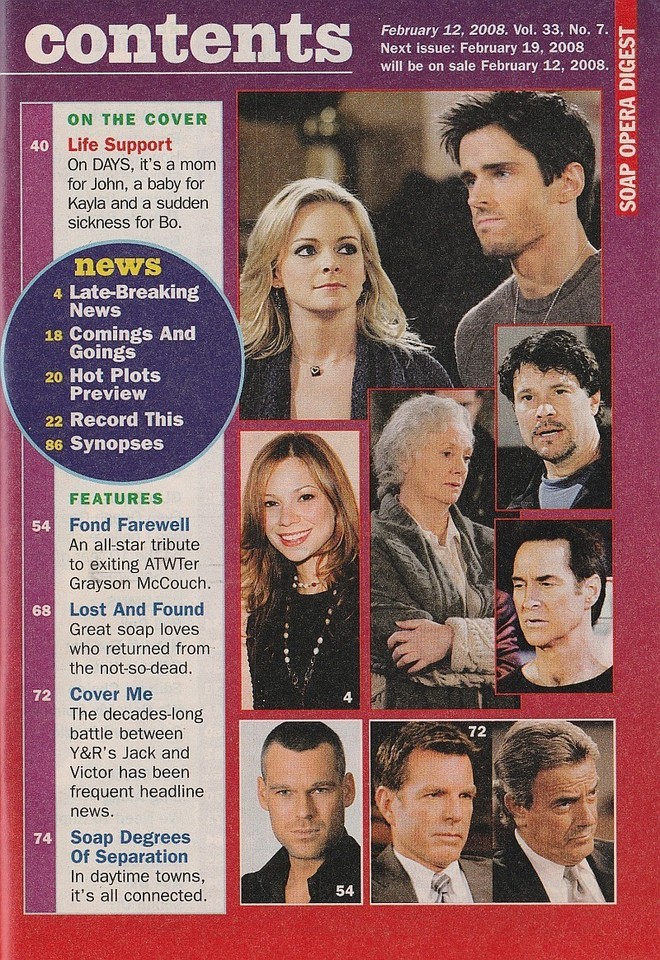 Soap Opera Digest Feb 12, 2008 TAMARA BRAUN-REBECCA BUDIG-LINDSAY PRICE ...