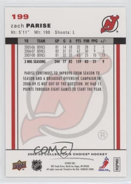 2008-09 Upper Deck Collector's Choice Reserve Silver Zach Parise #199 ...
