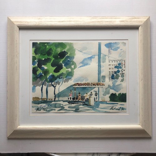 Rare RAYMOND DEAN PACKARD original WATERCOLOR PAINTING Ojai Bus Stop ...