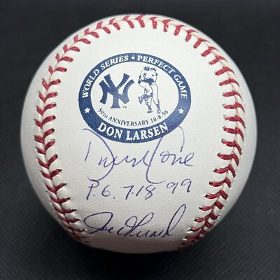 David Cone Joe Girardi Perfect Game Signed Logo Baseball MAB COA ...
