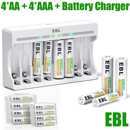 EBL Rechargeable Batteries AA and AAA Ni-MH Batteries with 8-Bay ...