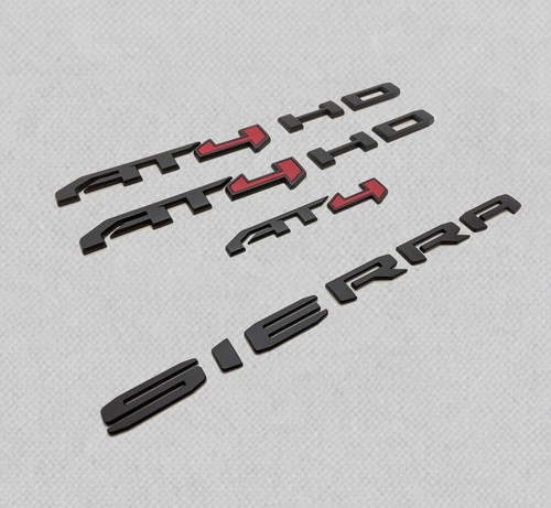 4PCS Matte Black Red AT4 HD Emblems Sierra Letters Fit GMC Sierra ...