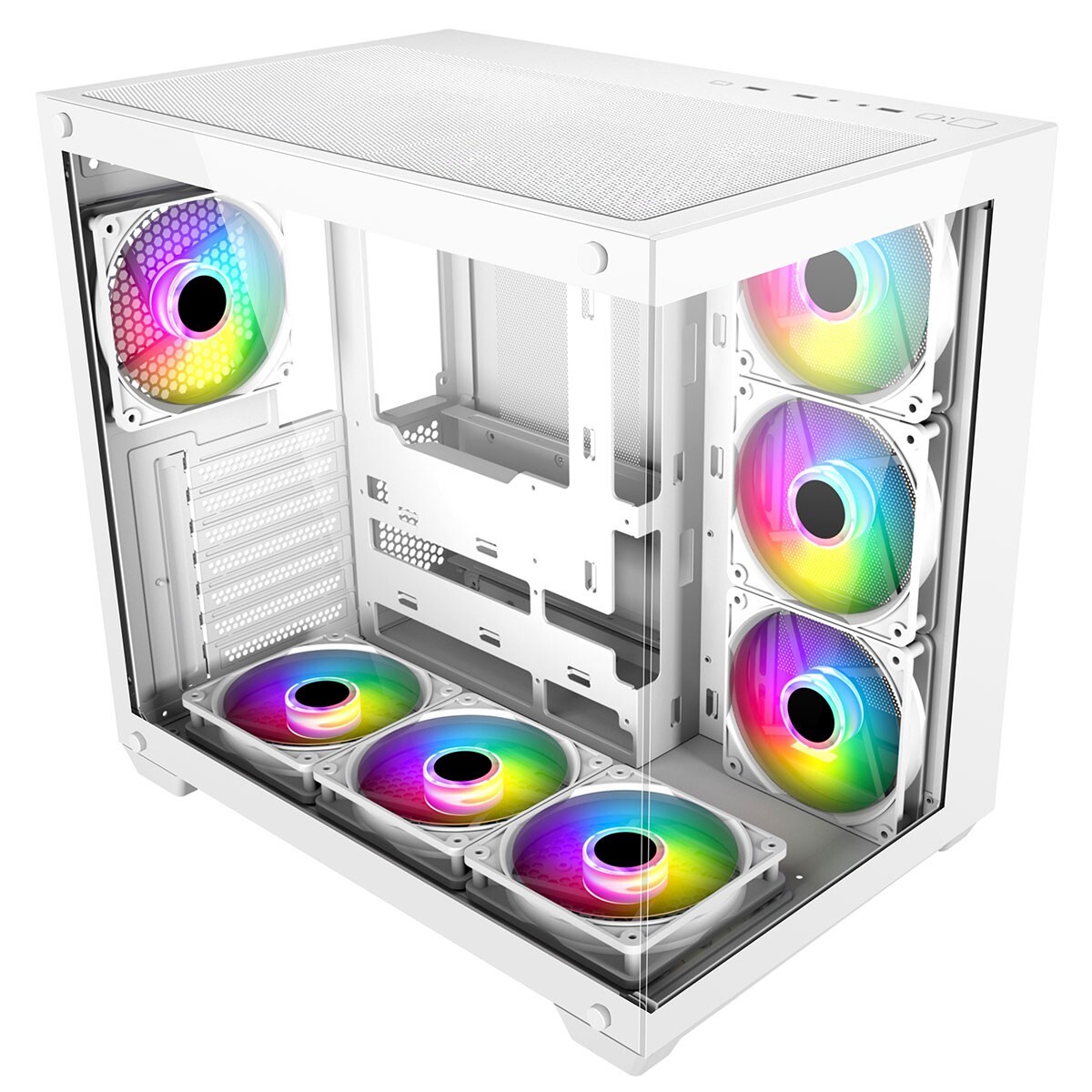 CiT Vision White ATX Gaming Cube PC Case Full Tempered Glass Panels 4x ...