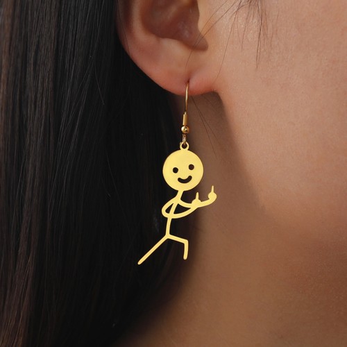 HotMiddle Finger Earrings Middle Finger Stickman Hip Hop Stainless ...