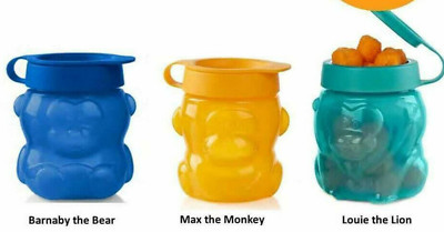 3 x New Tupperware Zoo Crew Containers w/ Snack Seals Lion Bear Monkey ...