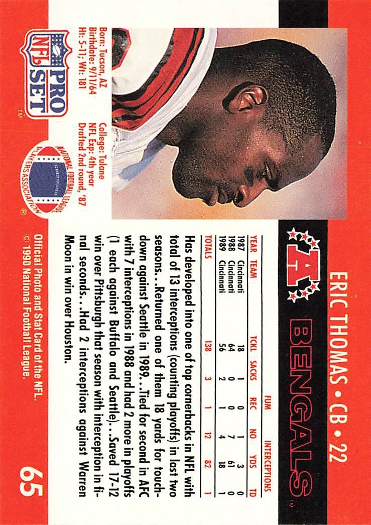 1990 Pro Set Eric Thomas Cincinnati Bengals #65 | eBay