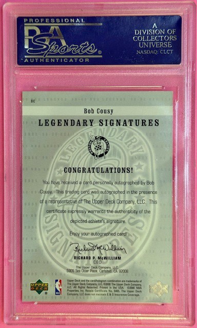 1999 Upper Deck Legends Bob Cousy Signature Card PSA/DNA Mint 9 #BC | eBay