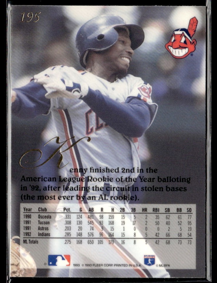 1993 Flair #195 Kenny Lofton Indians Baseball Card 1101T | eBay UK