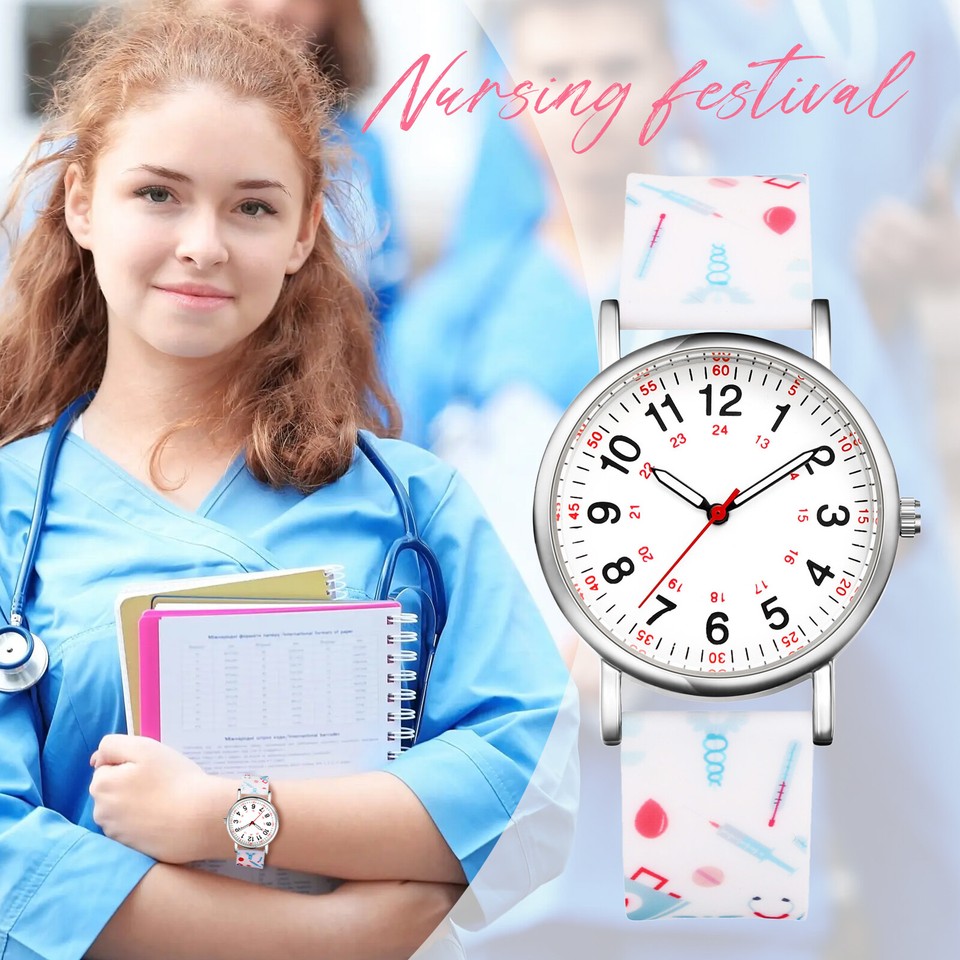 Women's Nurse Analog Quartz Wrist Watch Easy Read Silicone Strap Doctor ...