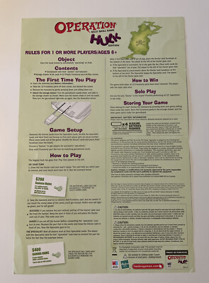 Hulk Operation Game by Hasbro - 2007 Edition - Replacement Instructions ...
