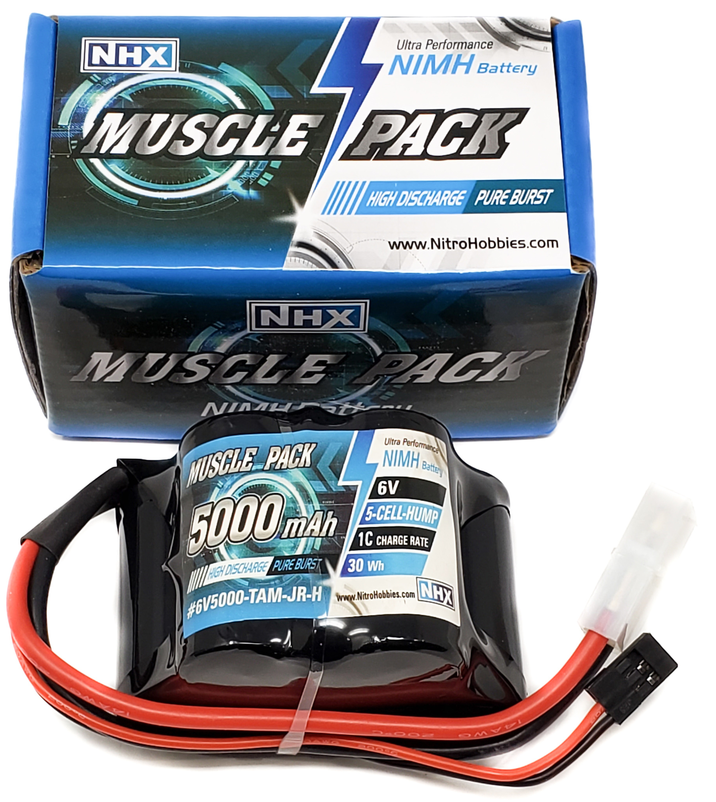 NHX Muscle Pack 6V 5000mAh 5-Cell Nimh Hump Battery w/ Tamiya-JR 1/5 ...