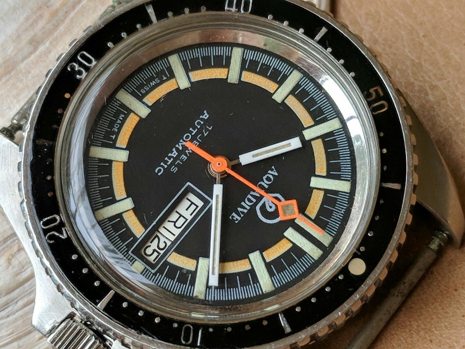 Vintage 1970's Aquadive Day-Date Diver w/Patina,All SS Monnin Case,ETA ...