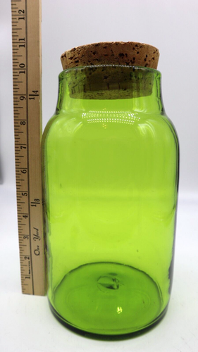 Blown Glass Jar Canister Cork Lid Green Large Art glass 10 inch Blenko ...