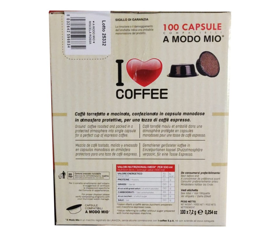 400 Capsule I LOVE COFFEE Miscela Rossa Intenso e Cremoso come al Bar A ...