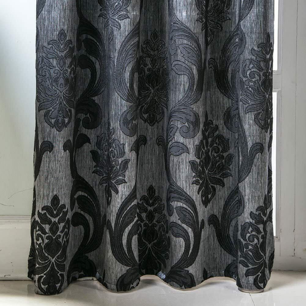 Set 2 Black Damask Elegant Curtains Panels Drapes Pair 84 96 108 in L ...