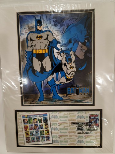 USPS DC COMICS Batman Stamp Art Matted 16" x 12" framed Poster ...