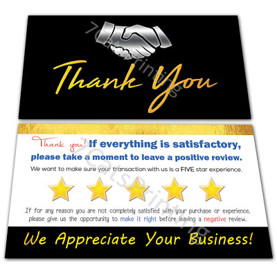 for eBay Seller Thank You Cards Notes For Your Order Black Gold Five ...