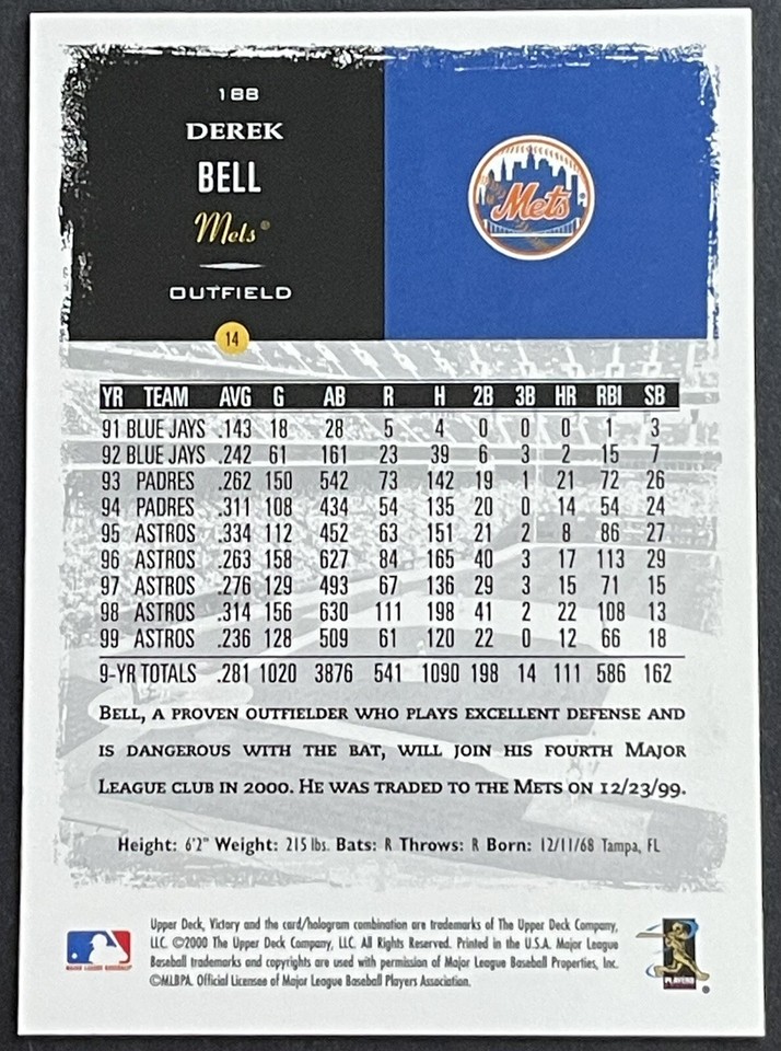 2000 (METS) Upper Deck Victory #188 Derek Bell | eBay