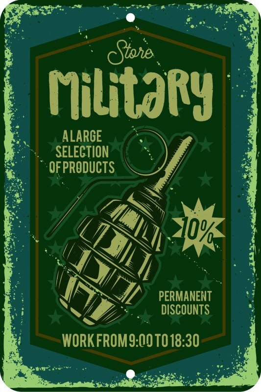Military Store Army Ammo Hand Grenade Aluminum Tin Sign Plaque Man Cave ...