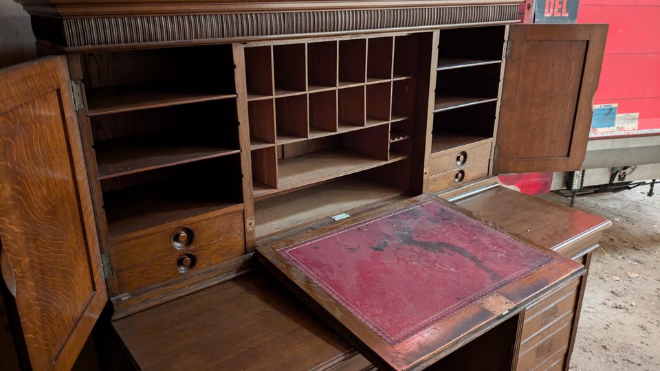 SOPWITH & Co. bureau desk pull down leather writing area 8 drawers ...