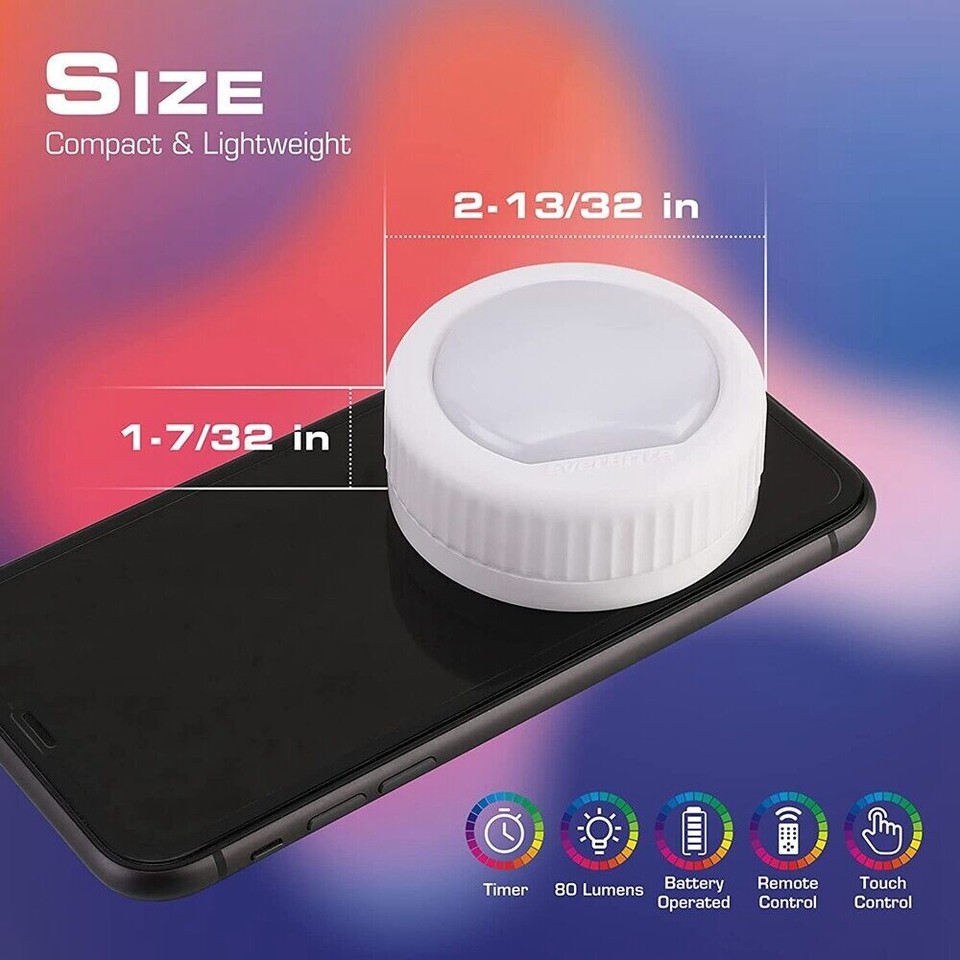 6Pack LED Puck Light Tap Light Push Light Wireless Touch 12 RGB Colors ...