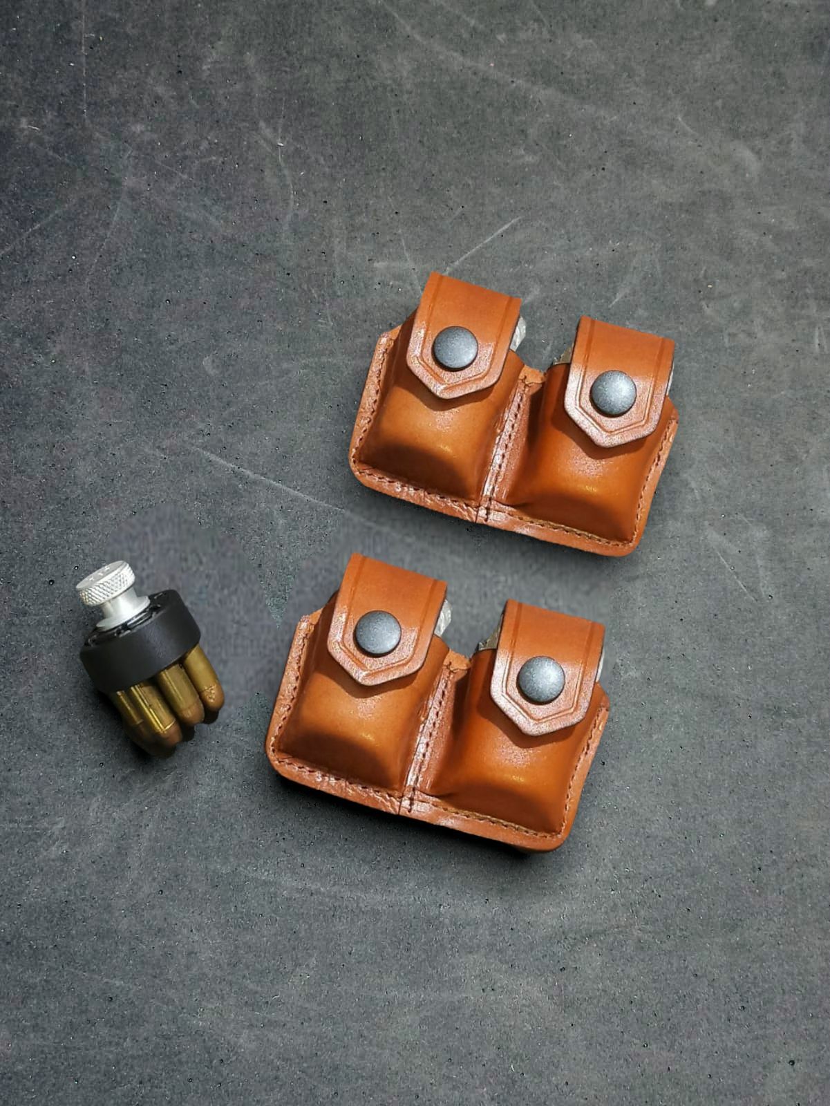 KM2005-SW Two Leather Double Speedloader Pouches with Belt Clip For ...