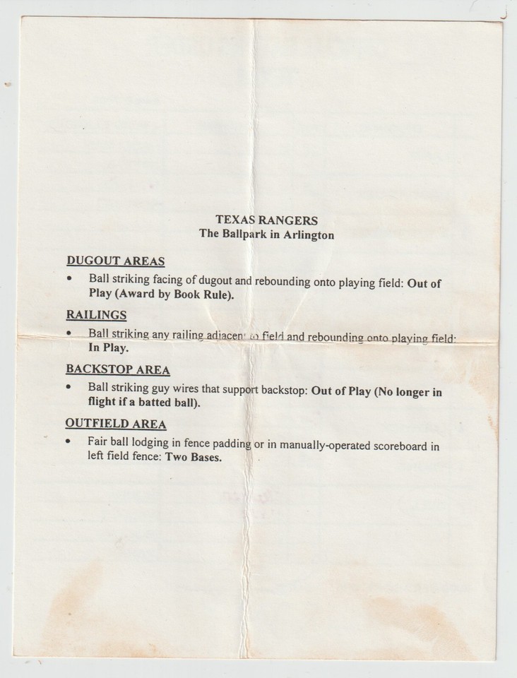 6-8-02 Texas Rangers Game Used Umpire Lineup Card - Pudge & Alex ...