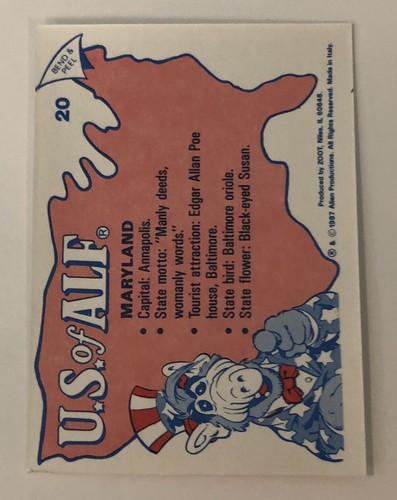1987 US of Alf 50 States Sticker Card #20 | eBay