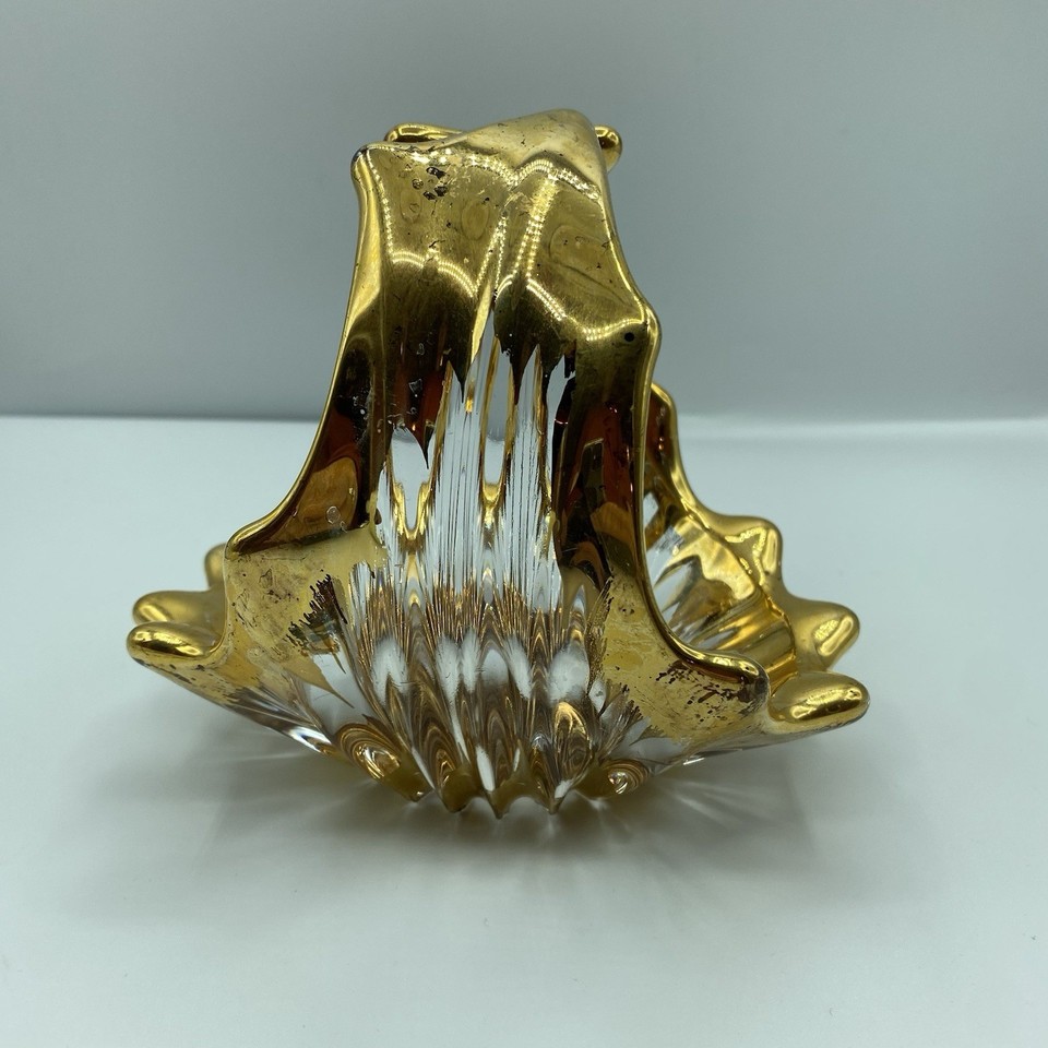 Vintage Free Form Bayel Crystal Bowl Dish with Gold Overlay 1950s MCM ...