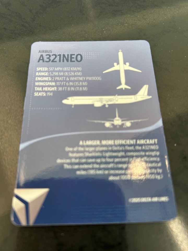 2025 Delta Trading Cards Airbus A321 NEO GOLD Card #65 100th Year ...