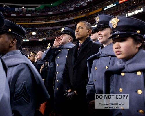 PRESIDENT BARACK OBAMA WATCHES ARMY vs. NAVY WITH CADETS - 8X10 PHOTO ...