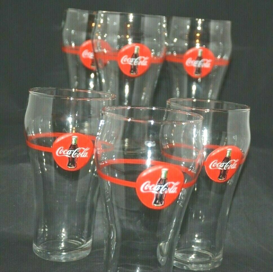 Coca Cola Bell Shape Red Ribbon Diner Label Enjoy Glass 6 Glasses | eBay