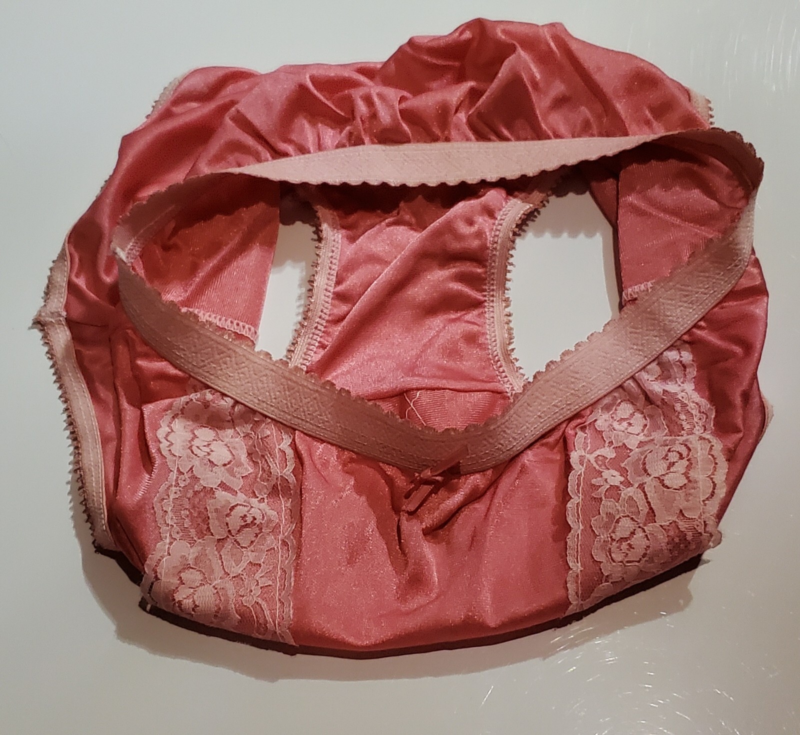 Shiny Double Nylon Granny Panty Floral Lace Silky 6 M… Gem