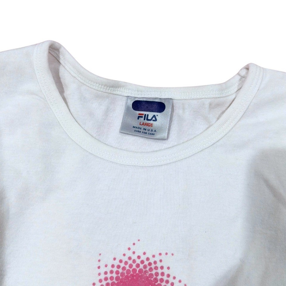 90s Fila White Pink Dot Velvet Logo Short Sleeve Baby Tee Shirt Size ...