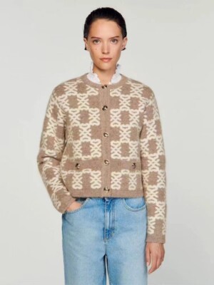 San Women's Color match letter Jacquard pattern Knit cardigan jacket | eBay