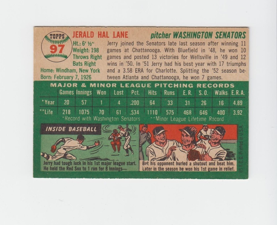 1954 Topps Jerry Lane #97 | eBay