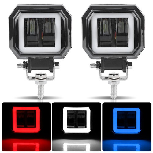3inch Square LED Work Driving Light Spot Pods Halo Ring DRL Fog Offroad ...