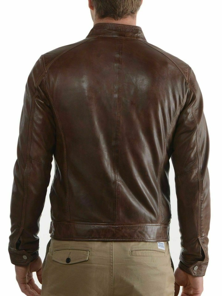 Vintage Brown Leather Jacket For Men Classic Style Real Lambskin ...